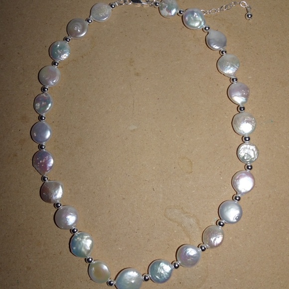 Unknown | Jewelry | Iridescent Button Pearl Beaded Ss 925 Necklace ...